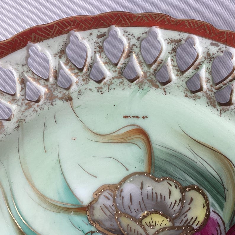 VTG Japanese Porcelain Hand Painted Floral Reticulated Decor. Plate, 9. ...