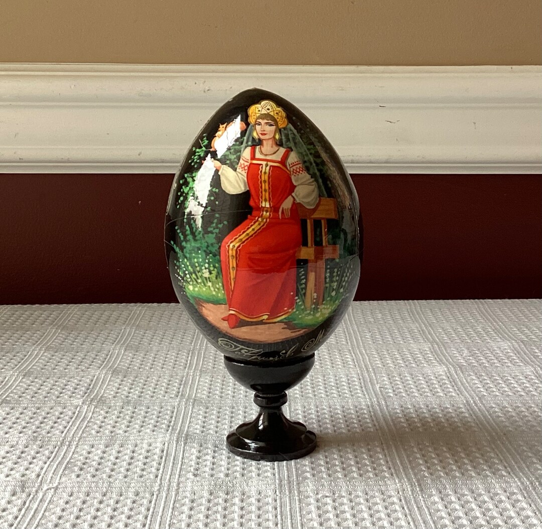 Vintage Russian Folk Art Egg, Hand Painted & Signed, With Stand - Etsy