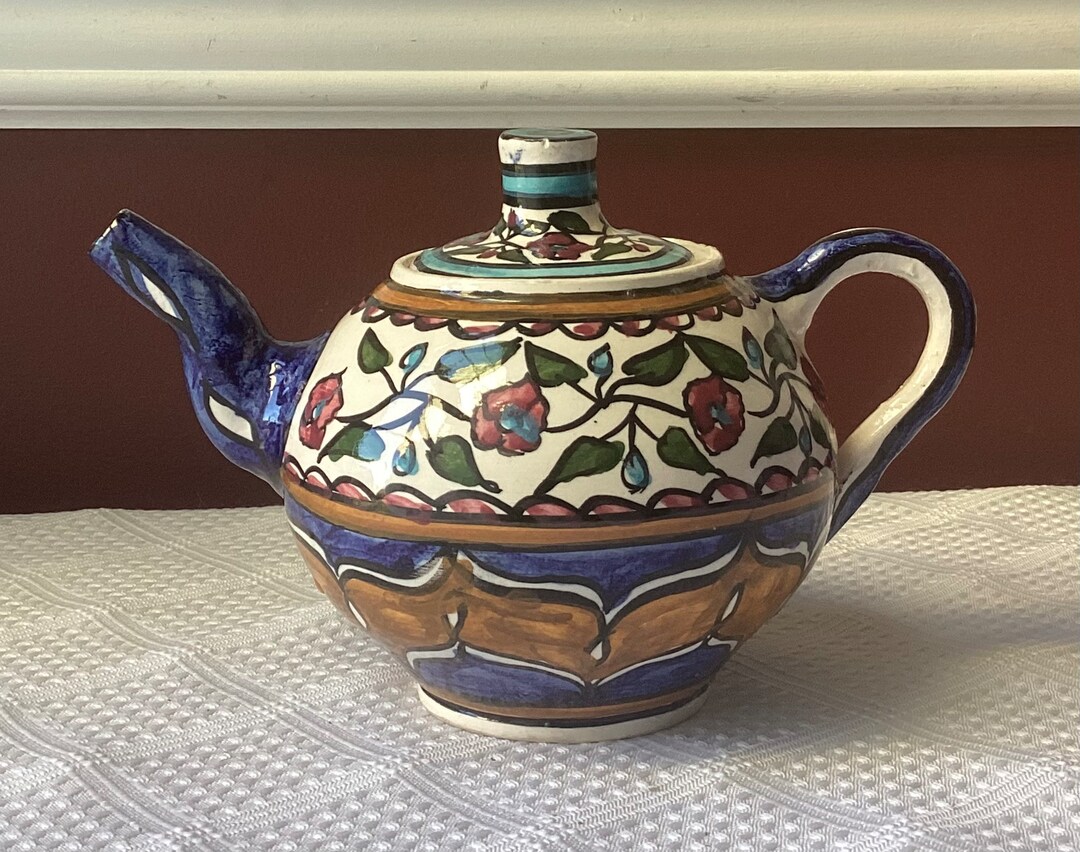 Vintage Hand Painted Ceramic Pottery Teapot, Made in Jordan - Etsy