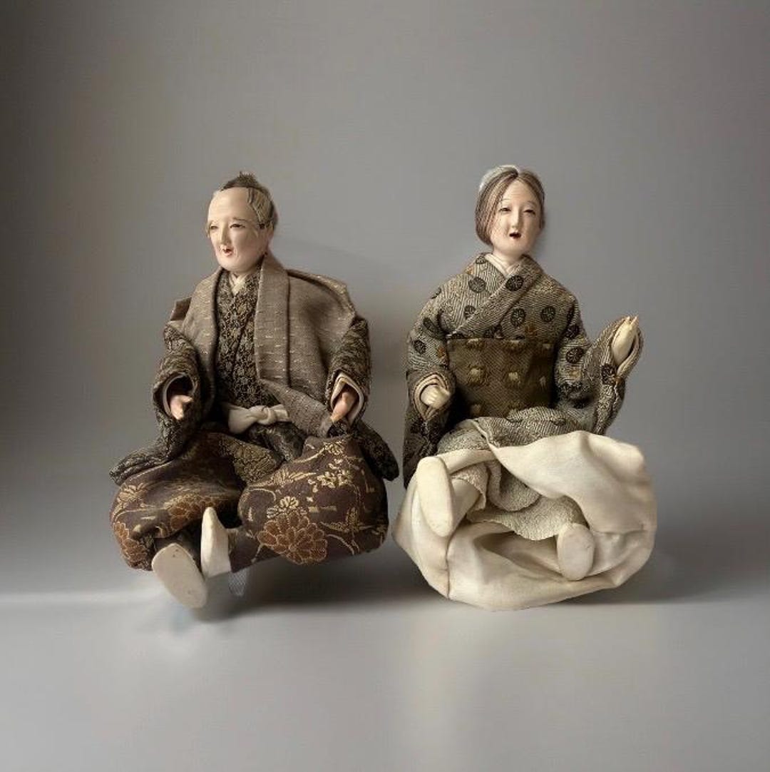 Pair of Antique Japanese Taisho Ningyu Dolls, Old Man and Woman - Etsy