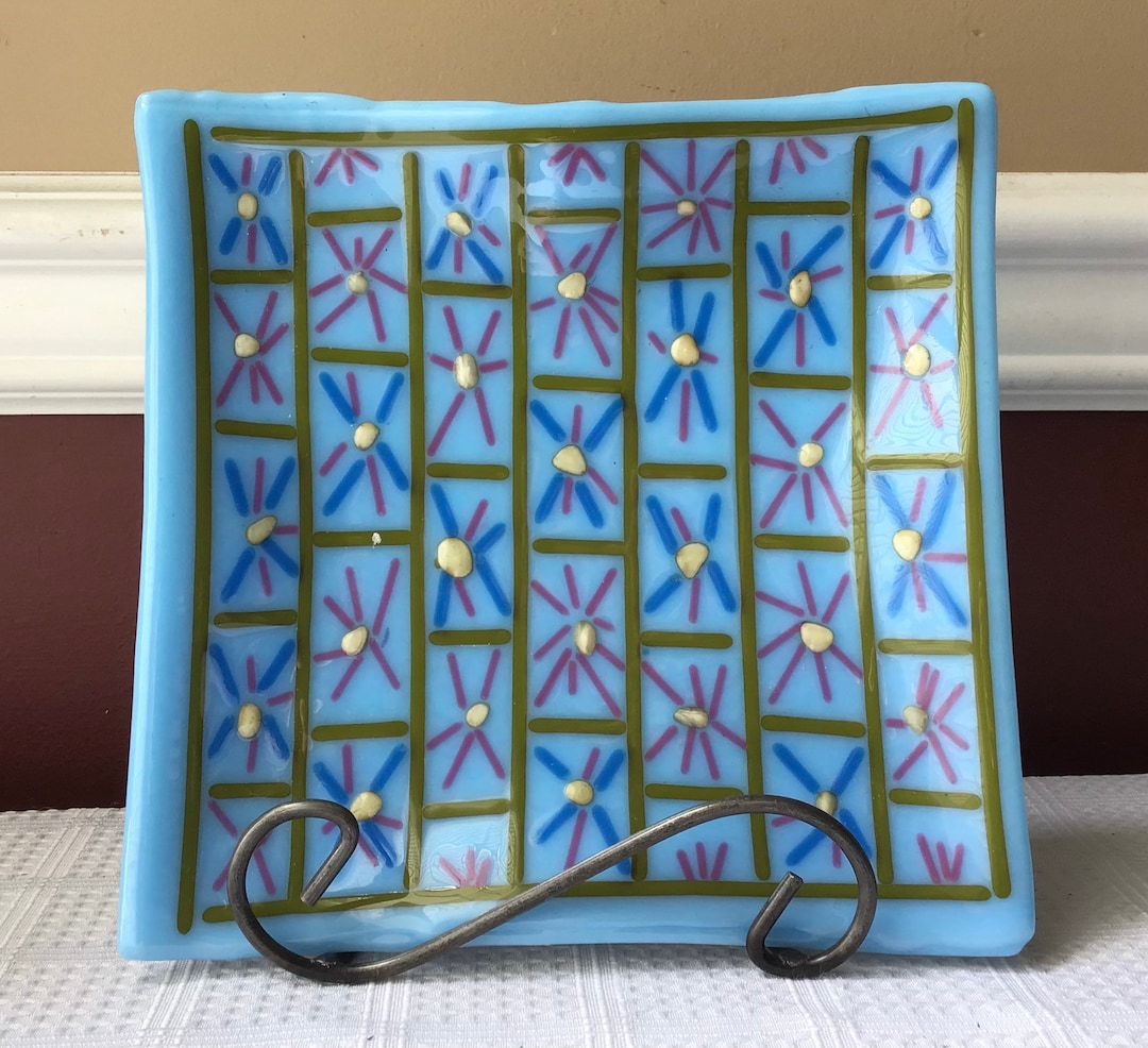 Vintage Greek Mixaha Square Art Glass Plate, 8” X 8” - Etsy
