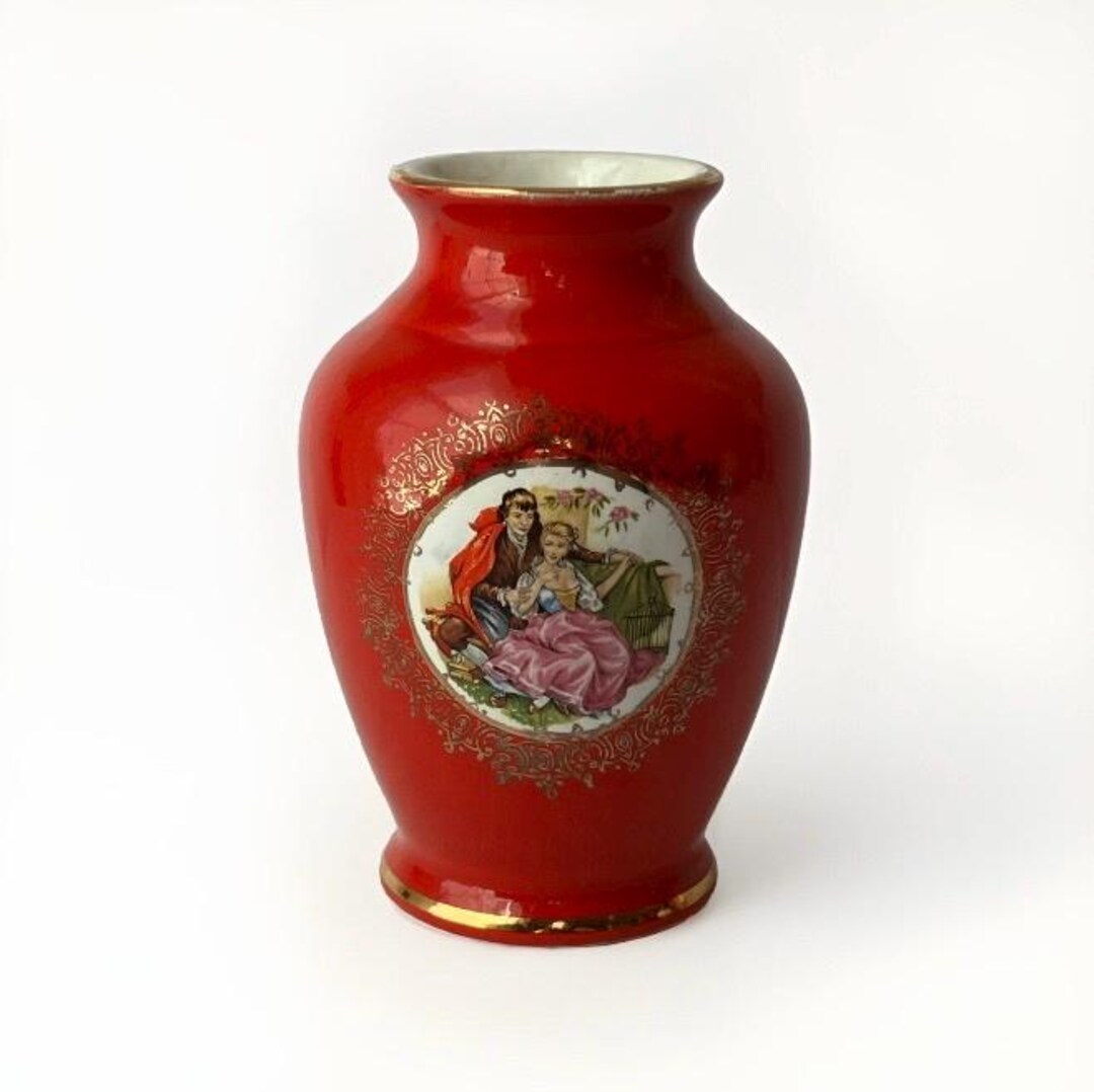 Vintage Small Red Porcelain Victorian-style Vase, Marked, 4 5/8" T ...