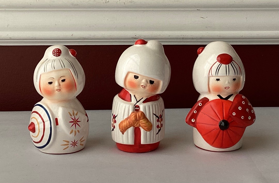 Set of 3 VTG Japanese Plaster Kokeshi Doll Figurines, Unmarked, 4 1/4 ...