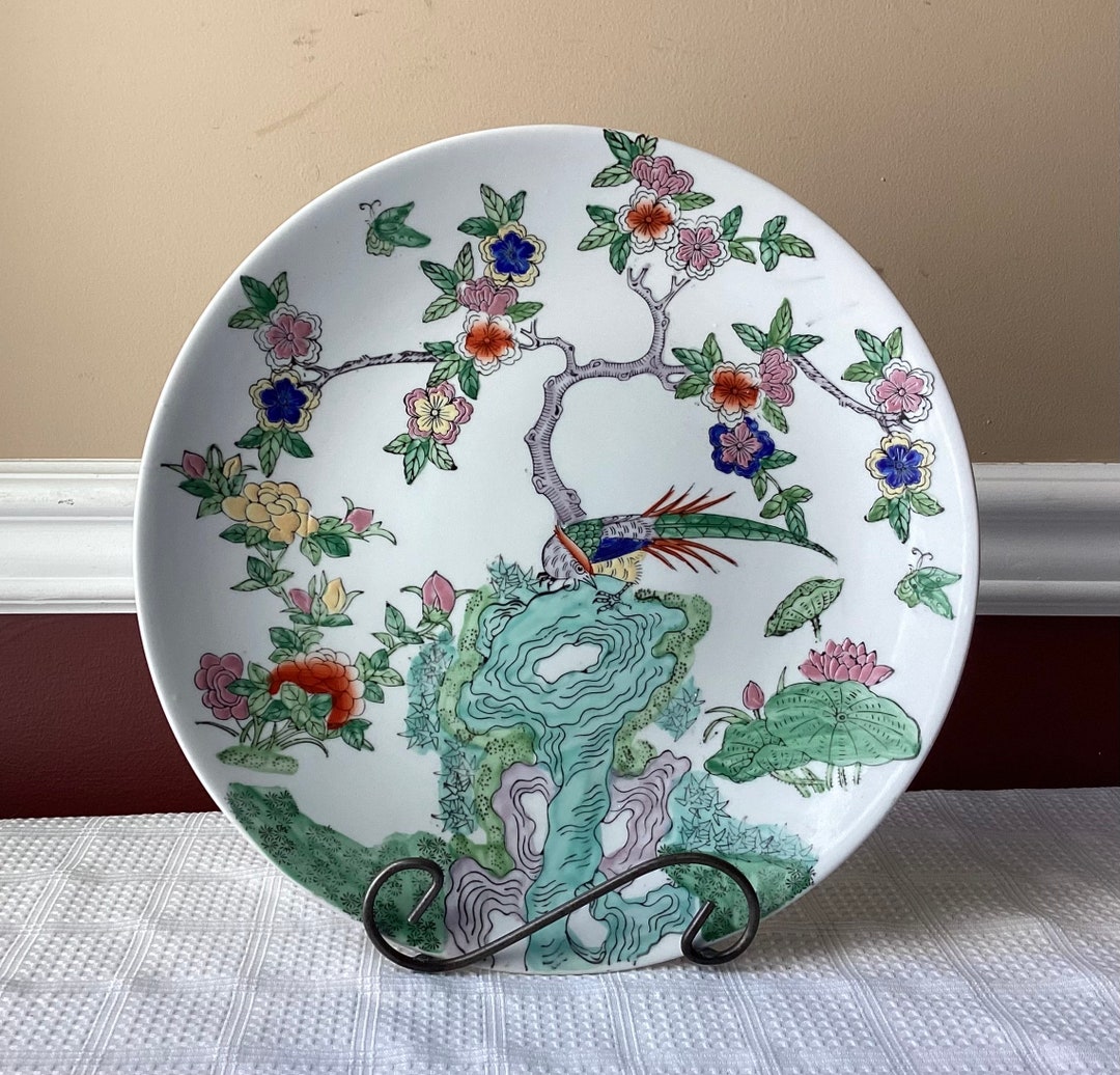 VTG Chinese Porcelain Platter, Turquoise Phoenix-design, 12 1/2" W ...