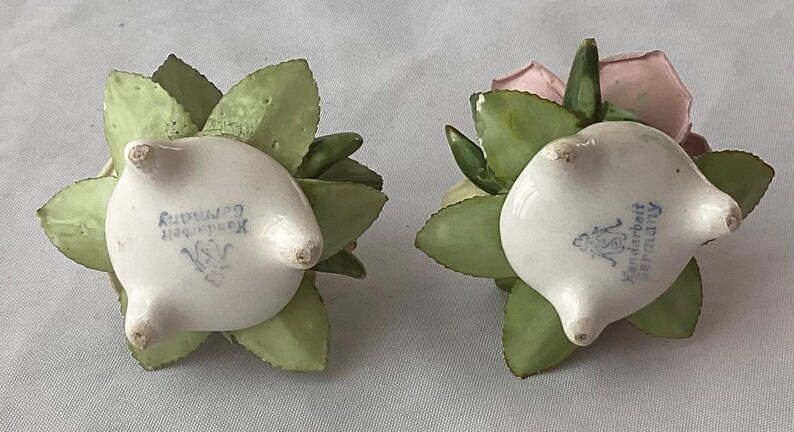 Pair of Antique KSK Handarbeit Porcelain Roses, Made in Germany, 2 3/4 ...