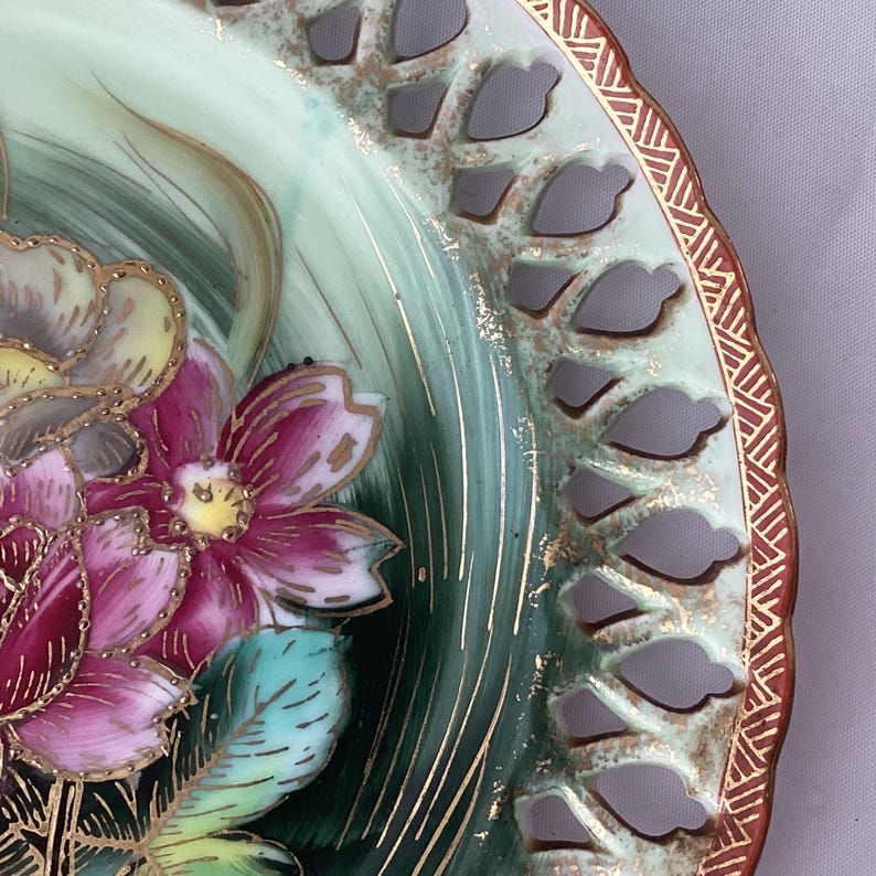 VTG Japanese Porcelain Hand Painted Floral Reticulated Decor. Plate, 9. ...