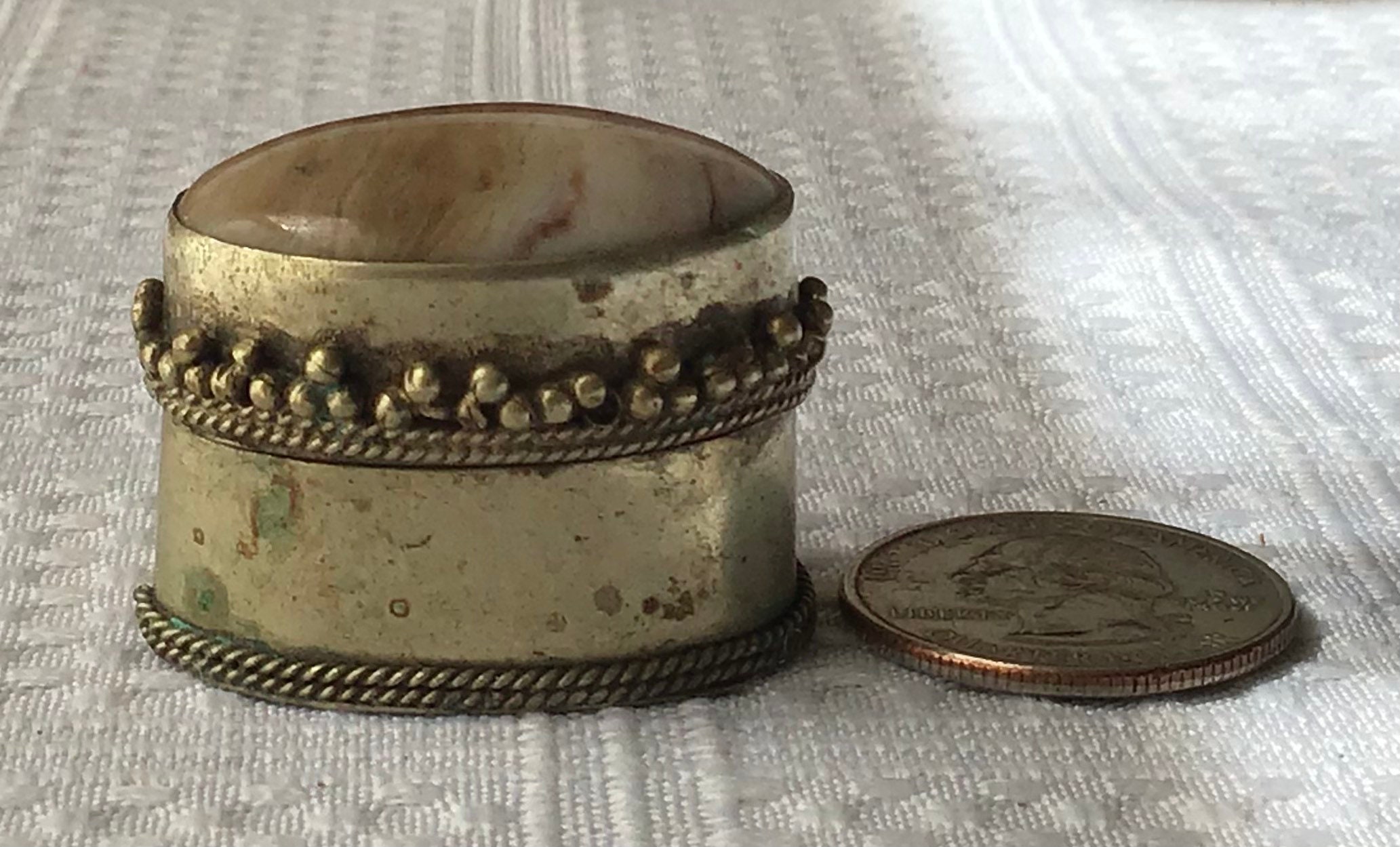 Antique Miniature Metal Oval Trinket/ Ring Box With Natural | Etsy