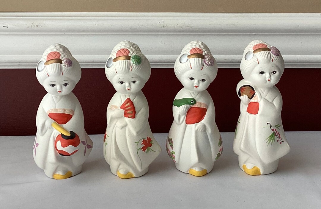 Set of 4 VTG Japanese Plaster Kokeshi Doll Figurines, Unmarked, 5 1/4 ...