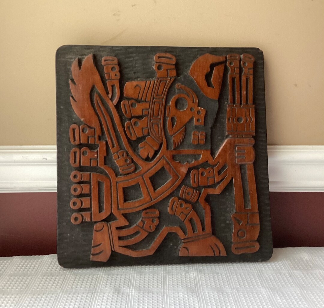 VTG Aztec South American Wooden Carved Wall Art, 12 3/4" X 12 1/4" - Etsy