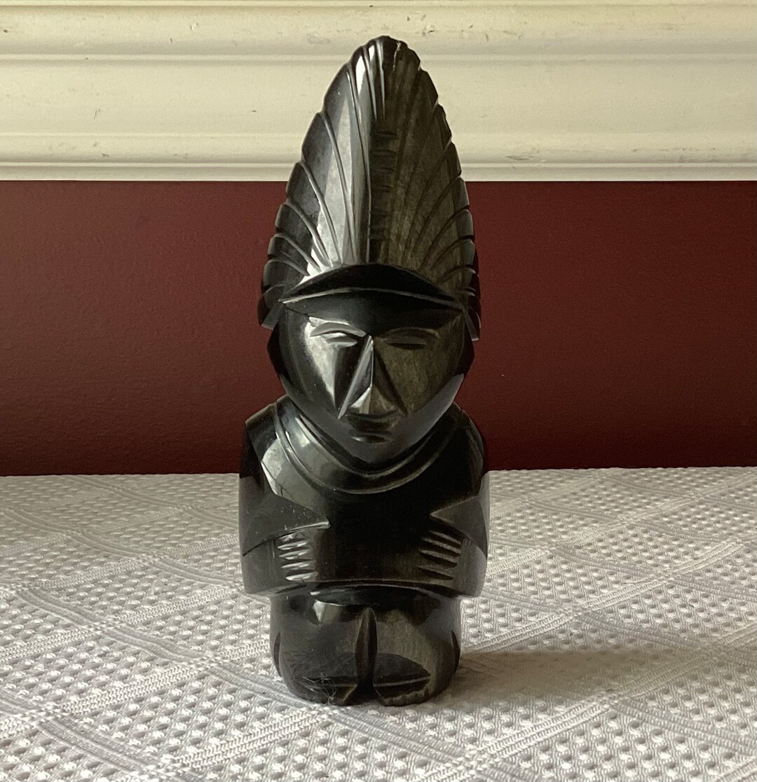 Vintage Black Obsidian Aztec/mayan God Sculpture Figurine, 6” Tall - Etsy
