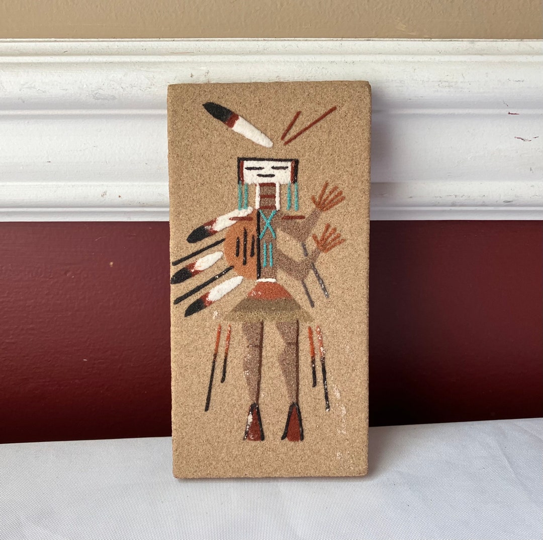 Vintage Native American Sand Painting Art, Inscribed & Signed on Back ...