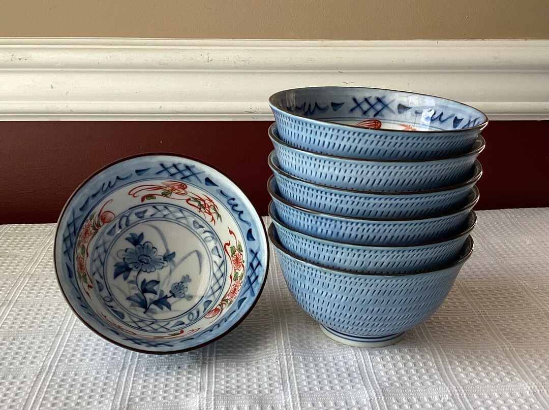 Set of 7 VTG Japanese Porcelain Rice/ Soup Bowls, Marked, 5” W X 2 1/2 ...