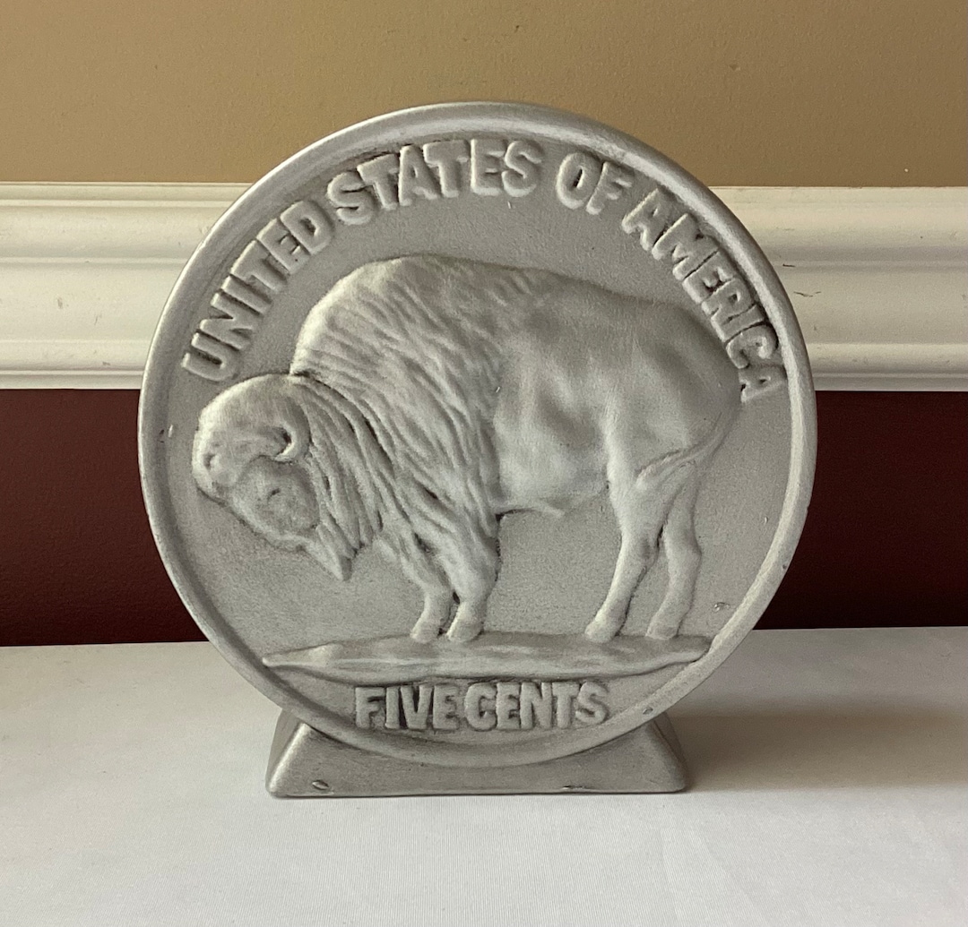 VTG United States 1913 Buffalo/ Indian Head Nickle Ceramic Coin Bank, 7 ...