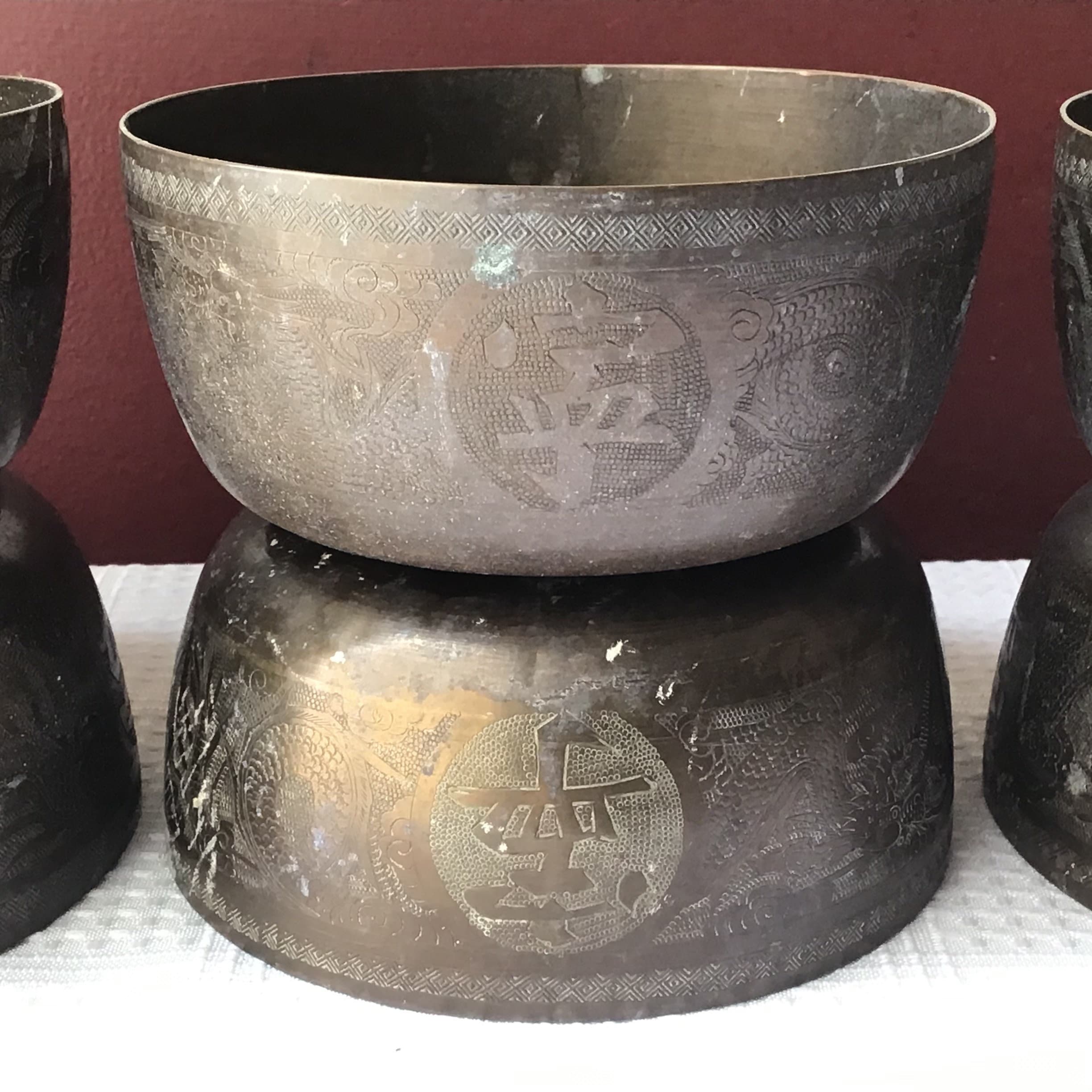 Lot of 6 Antique Chinese Metal Bowls with Chinese Inscriptions | Etsy