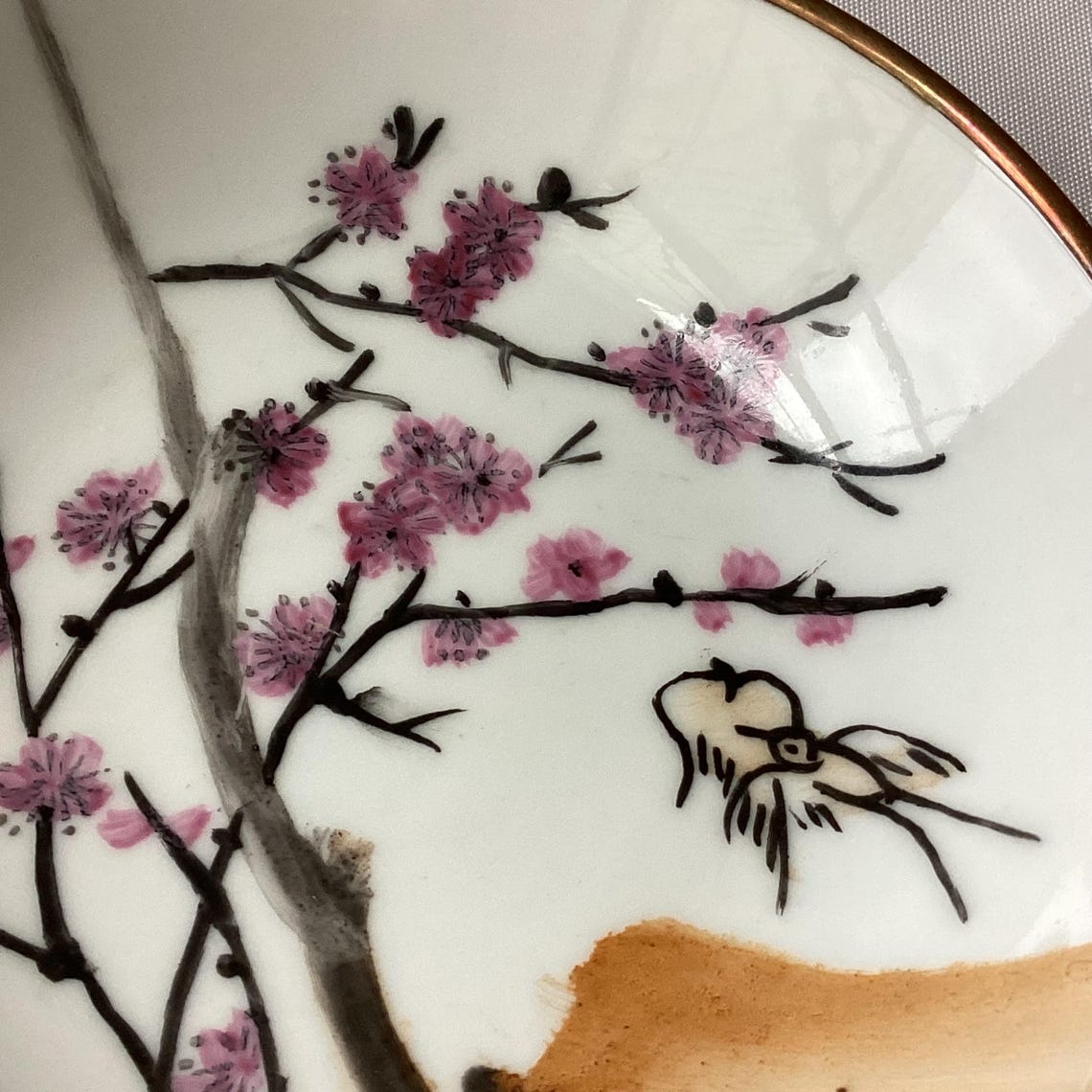 VTG Chinese Porcelain Bowl in Brass Case, Flowering Tree-design, 5" W ...