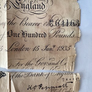 Vintage 1935 Bank of England 100 Pound Bank Note - Etsy