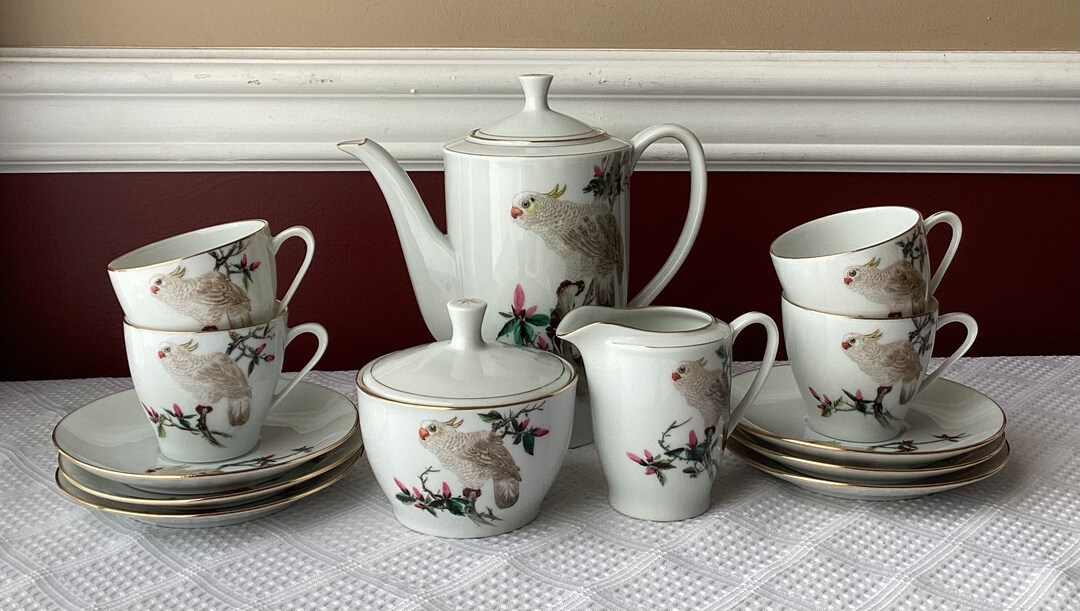 VTG 15-piece Chinese Porcelain Tea Set With Cockatoo Bird Design ...