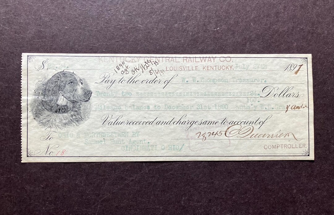 19th Century Canceled Bank Check, Kentucky Central Rail Way Co. 1891 - Etsy