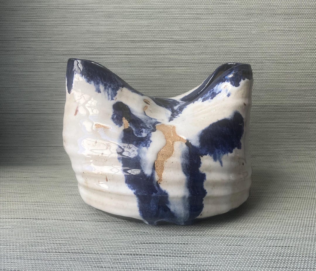 VTG American Studio Blue & White Pottery Asymmetrical Vase, Marked, 6 ...