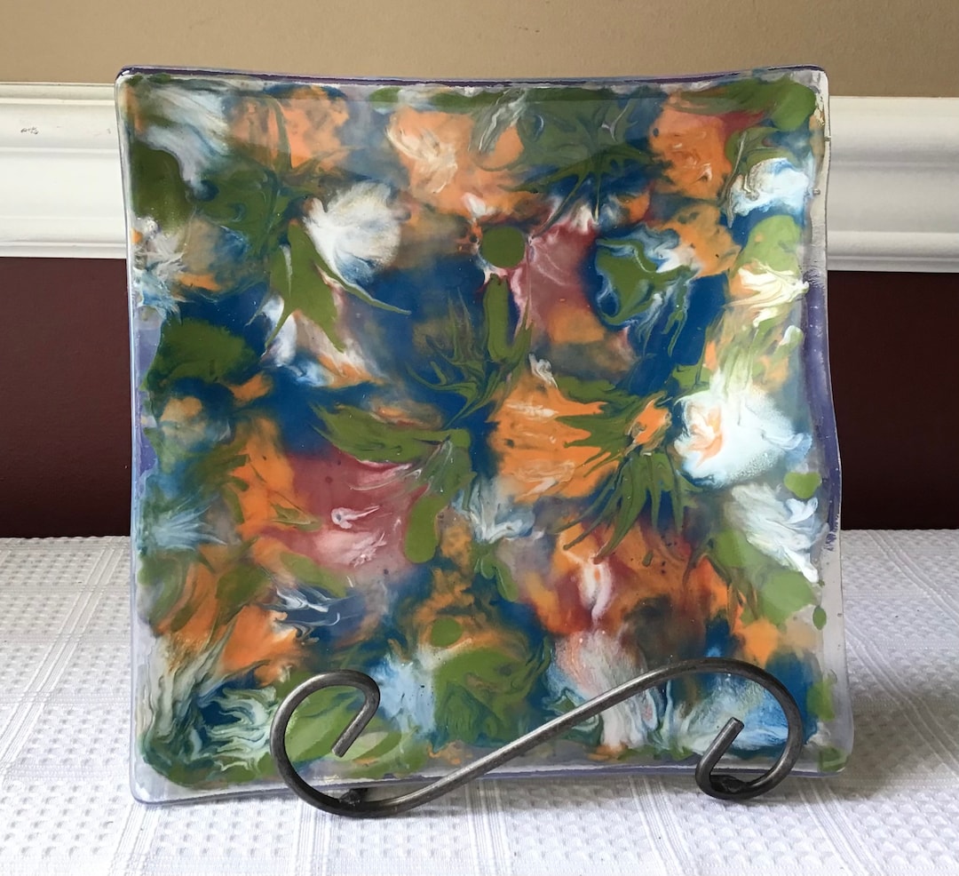Vintage Greek Mixaha Square Art Glass Plate, 8” X 8” - Etsy