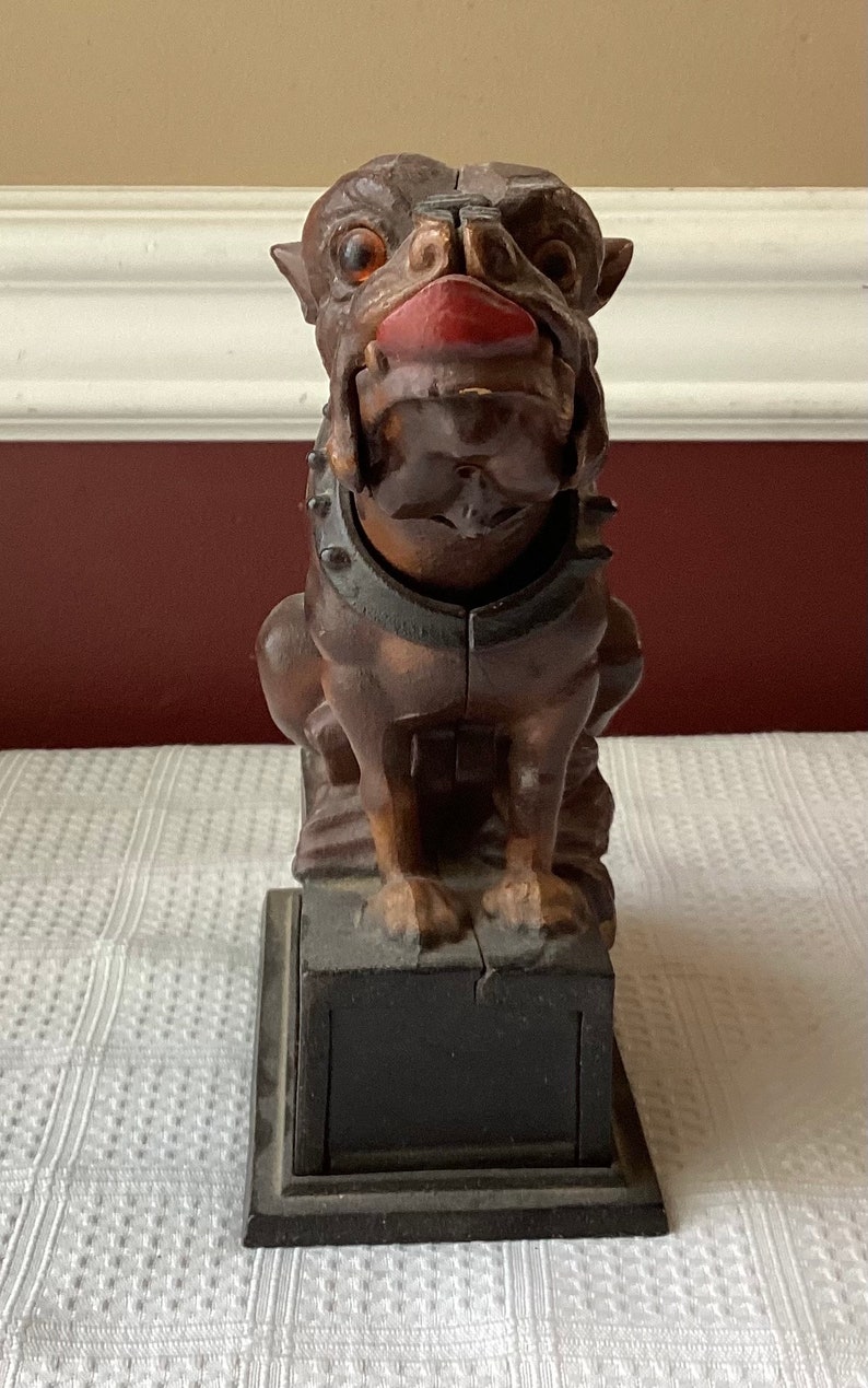 Vintage Cast Iron Bull Dog Coin Bank, First National Bank of Miami, 7.5 ...