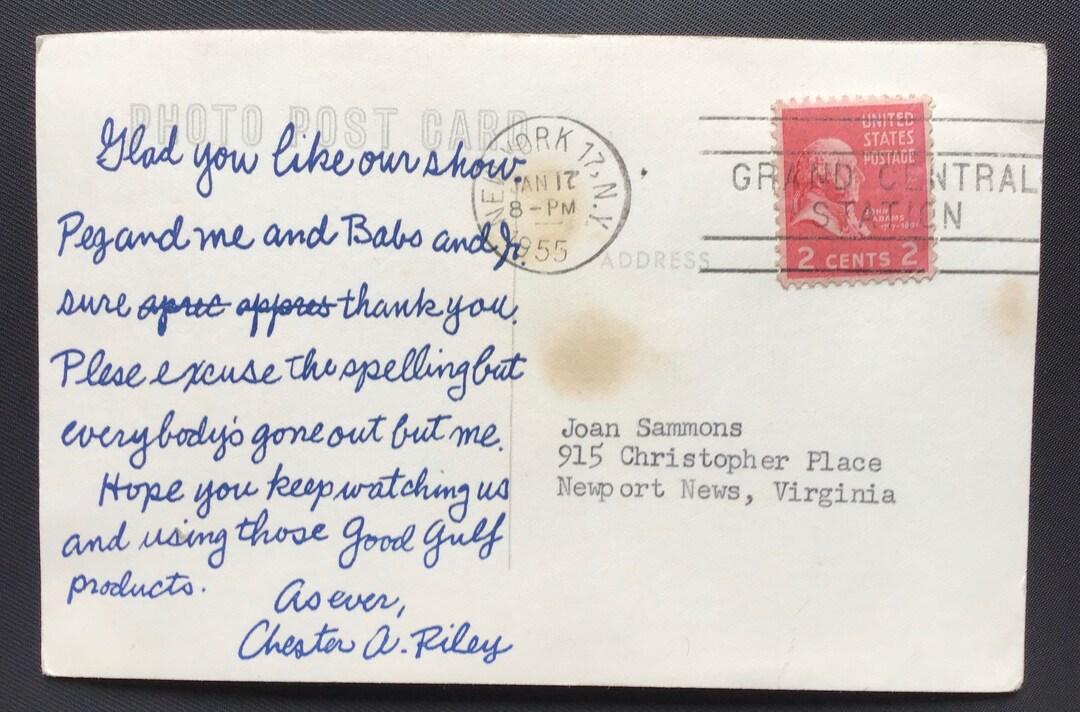 RARE 2 Cent John Adams Stamp/ Autograph of Chester A. Riley on a ...