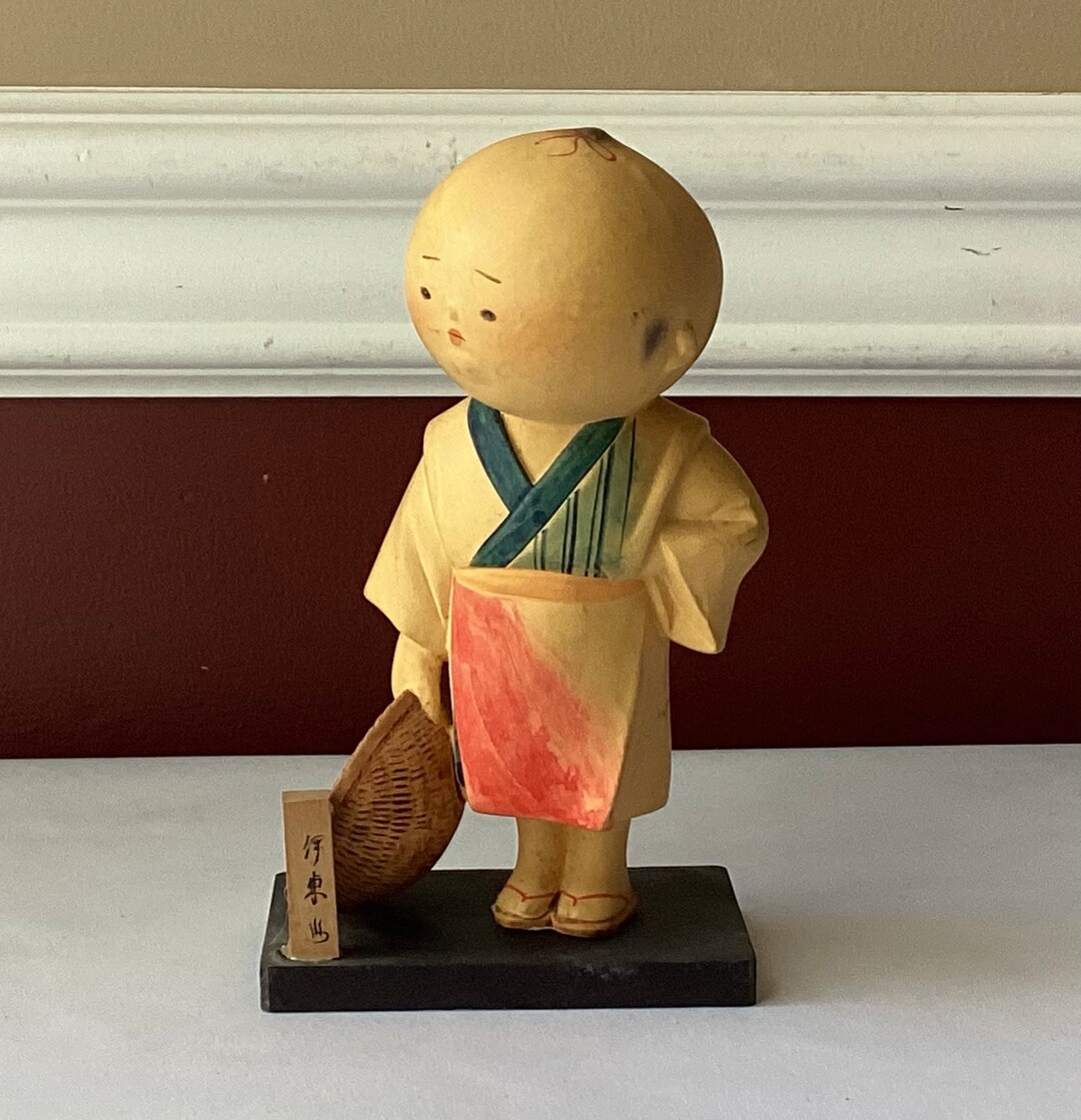 VTG Japanese Ceramic Boy Figurine on Wooden Base, Signed, 6" Tall - Etsy