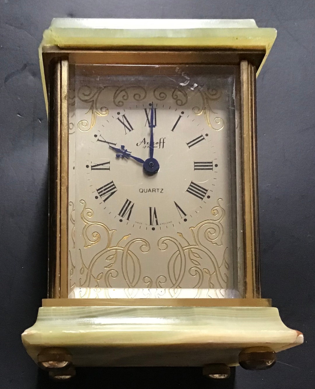 Vintage Azizoff Quartz Table Clock Made in England, Jade/ Alabaster ...