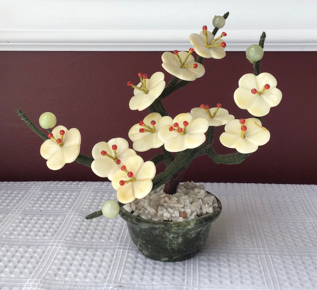 Vintage Jade Flower Pot Figurine - Etsy