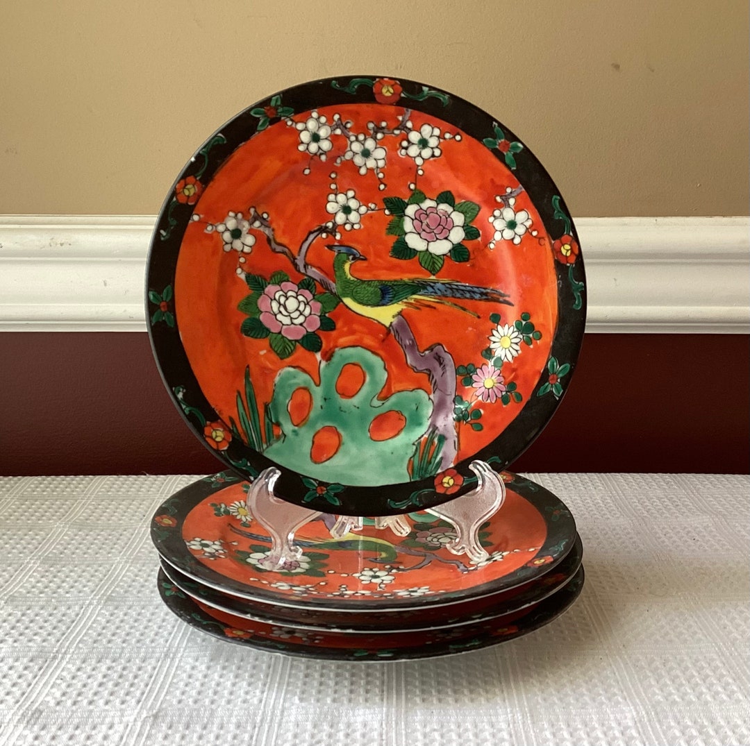 Set of 4 Vintage TT Japan Colorful Hand Painted Plates, Bird-design, 7 ...