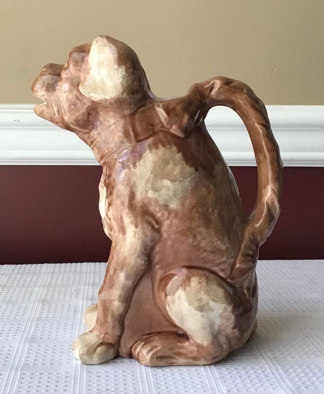 Antique Odell and Booth Brothers (O&BB) Majolica Pottery Dog Pitcher ...