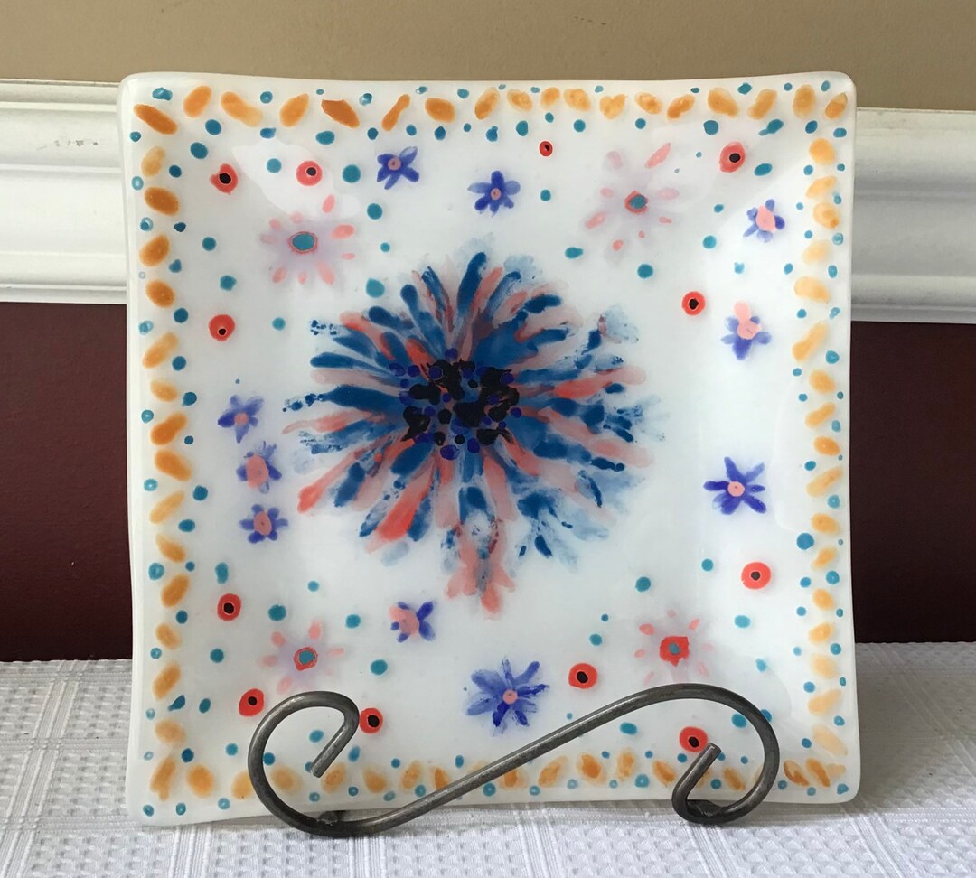 Vintage Greek Mixaha Square Art Glass Plate, 8” X 8” - Etsy
