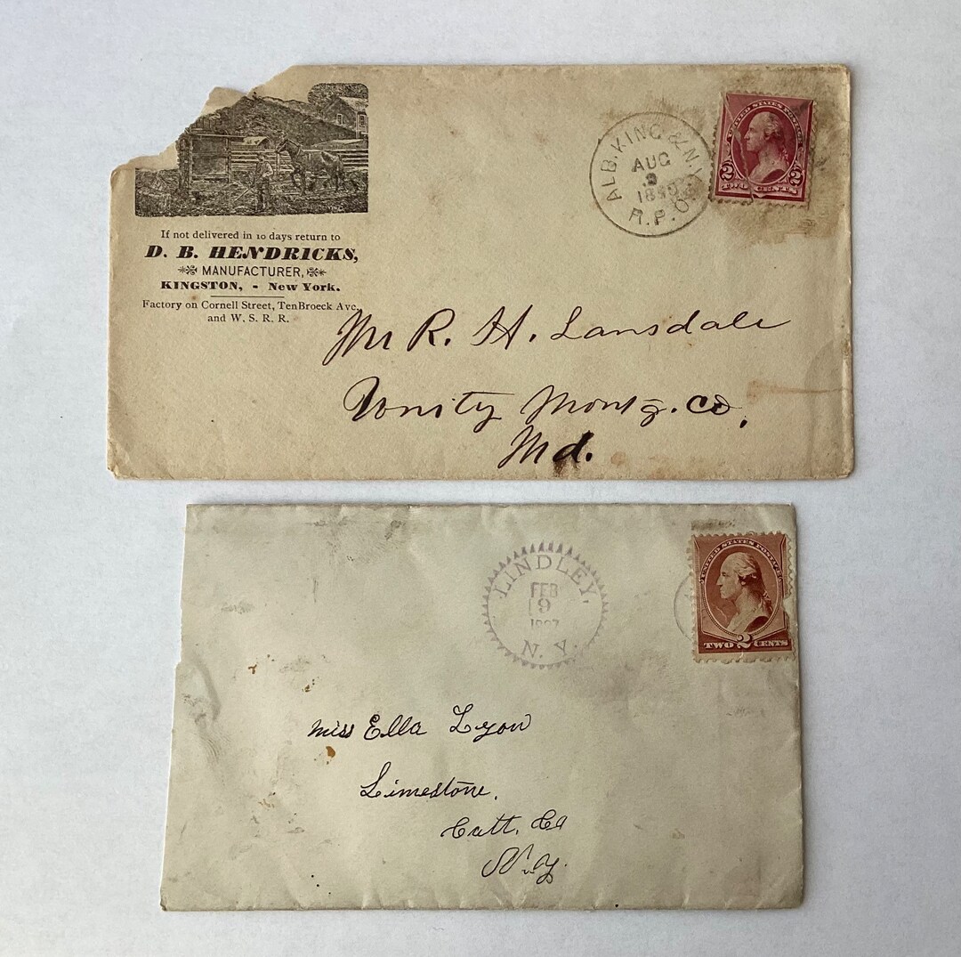 Lot of 2 George Washington 2c 1883 Stamps Canceled on Envelopes Sc#210 ...
