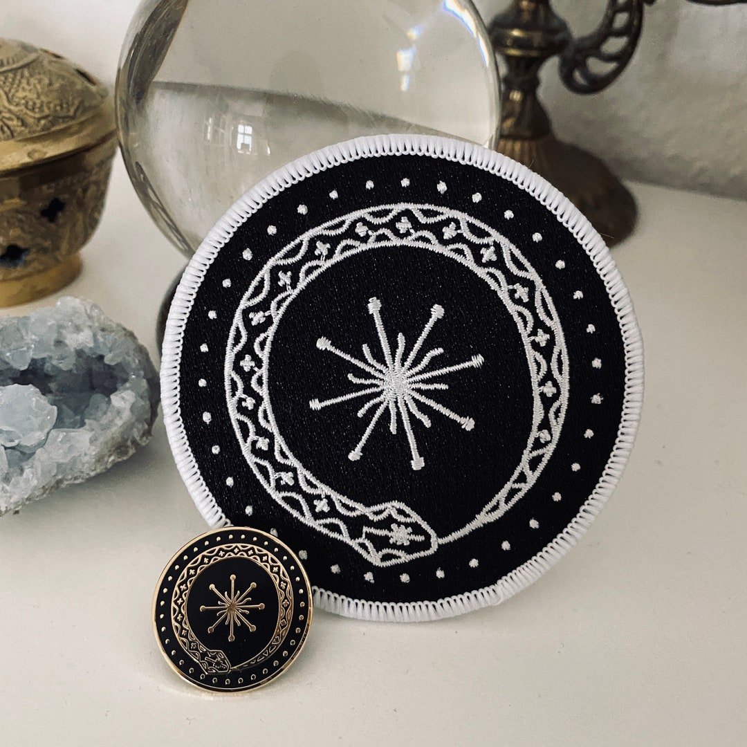Ouroboros Pin and Patch Bundle/ Iron-on/ Snake Pin/ Stars and Crow/ Hard Enamel Pin/ Symbolic ...