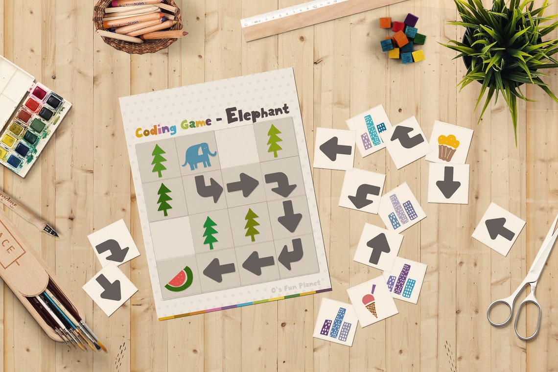 Elephant Coding Game Coding Tiles Programming Game Stem Etsy 8663