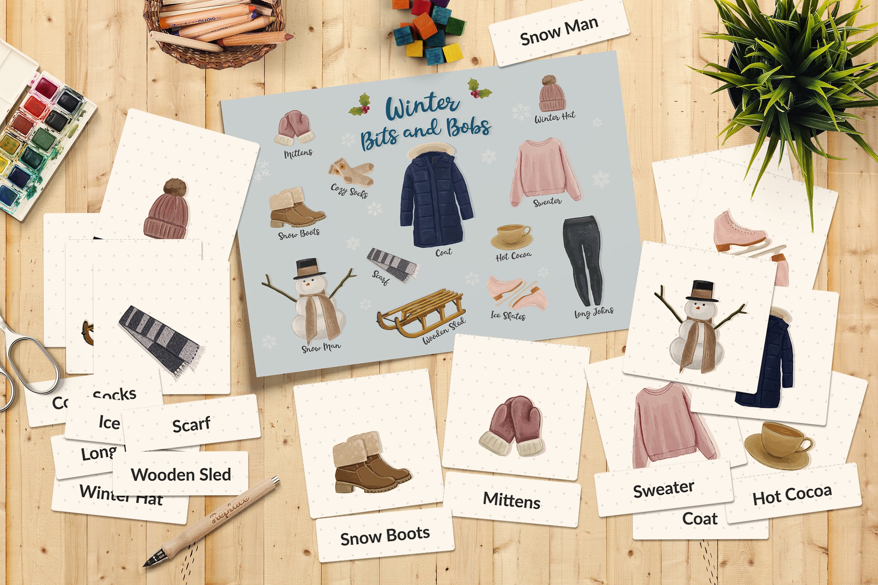 Winter Bits and Bobs Flashcards Literacy Game Matching and - Etsy