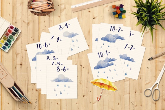 Rainy Day Numbers Math Game Subtraction Game Numbers | Etsy