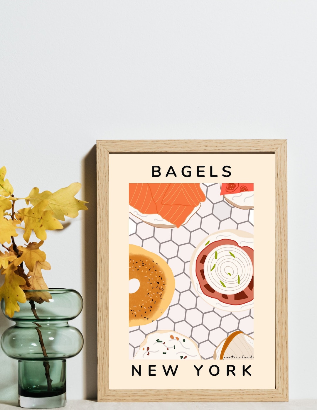 NYC Bagels Art Print | NYC Bagel Digital Art Print| Bagel With Lox ...