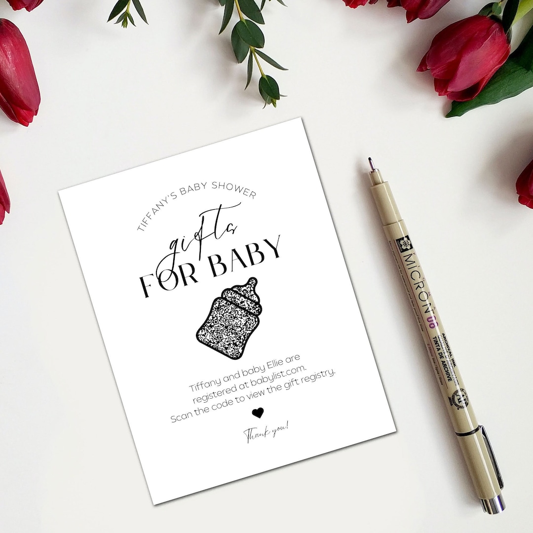 Printed Baby Shower Gift Registry Card With QR Code - Baby Bottle ...