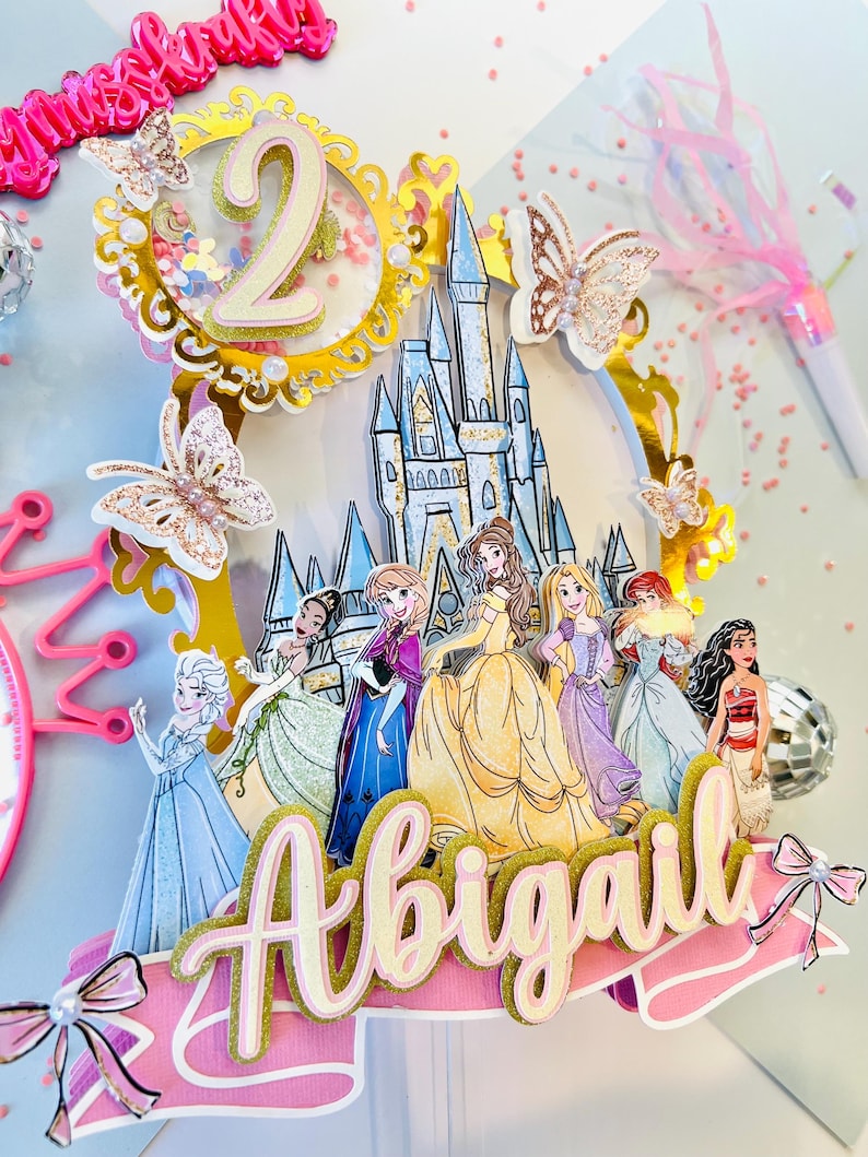 Personalized Disney Princess Cake Topper, Princess Castle Birthday ...