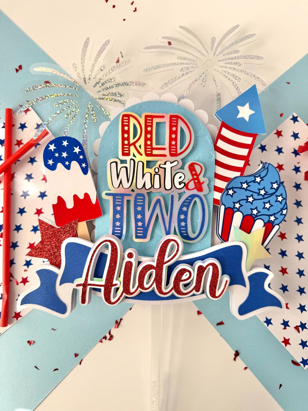Red White and Two Cake Topper: Patriotic 2nd Birthday Decor - Etsy