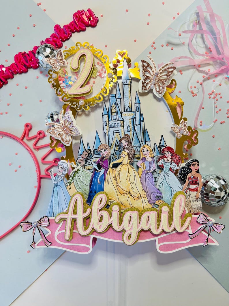 Personalized Disney Princess Cake Topper, Princess Castle Birthday ...