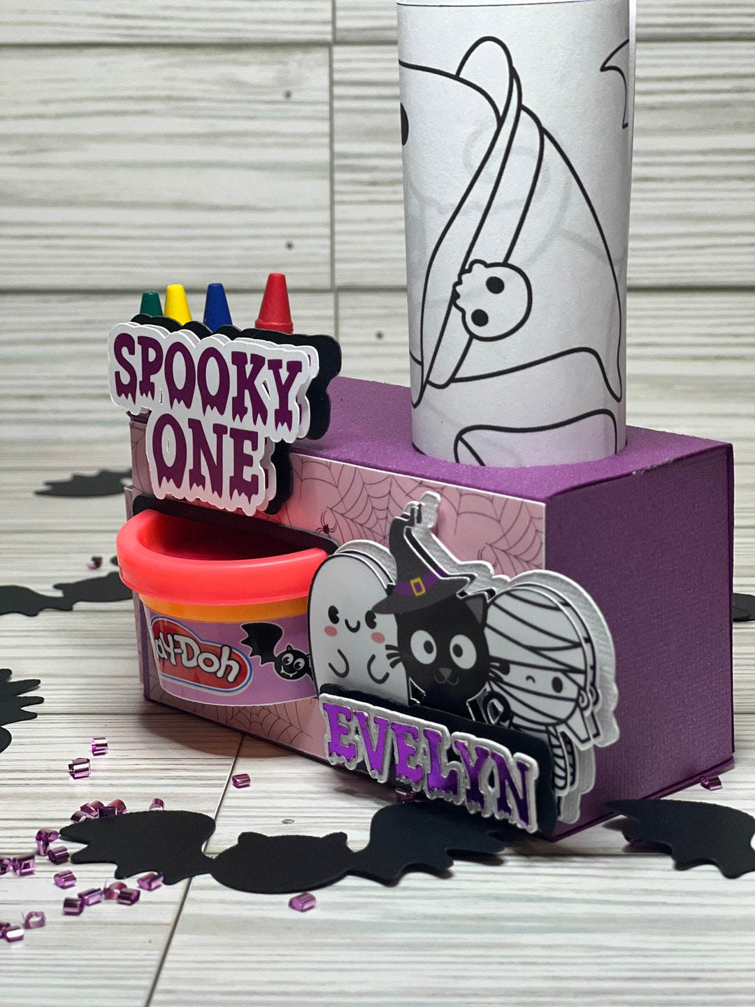 Spooky One Theme Coloring Sheets/playdoh/crayons Favor Box Kit - Etsy