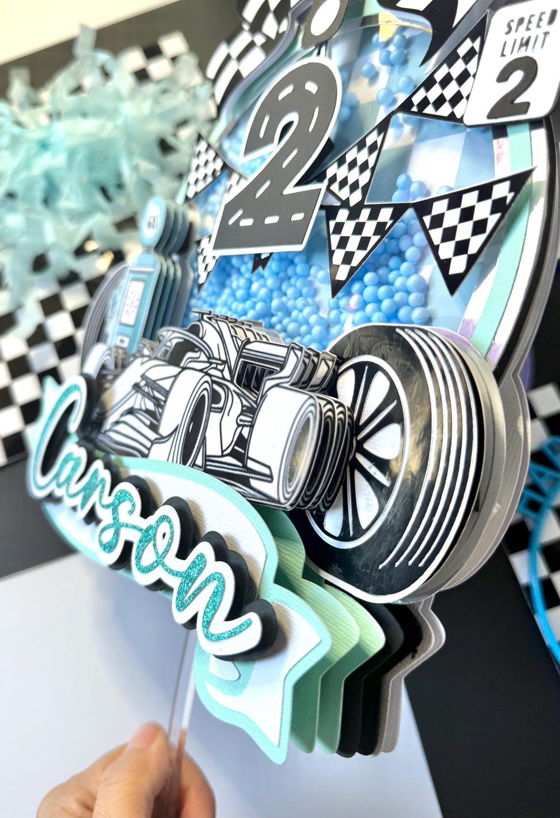 Race Car Cake Topper: Checkered Flag, Two Fast Birthday - Etsy