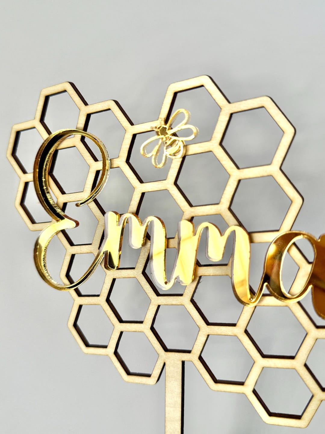 Honeycomb Bee Cake Topper: Gold Mirror Personalized Baby Shower Decor ...