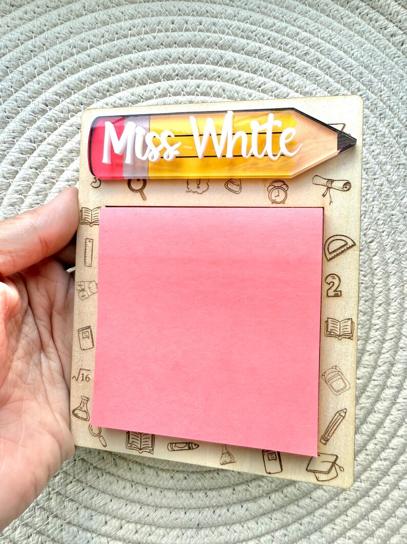 Personalized Teacher Post-it Holder: Custom Acrylic Pencil Name Tag - Etsy