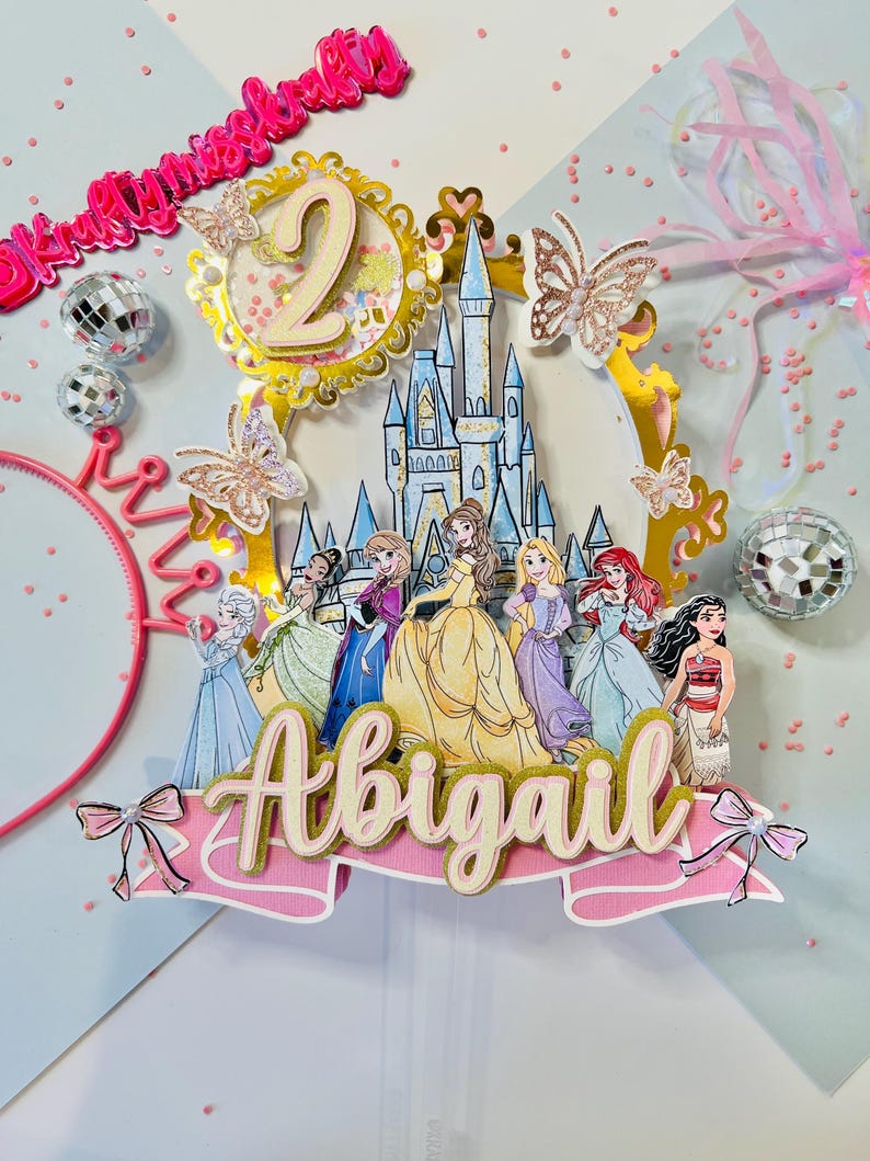 Personalized Disney Princess Cake Topper, Princess Castle Birthday ...