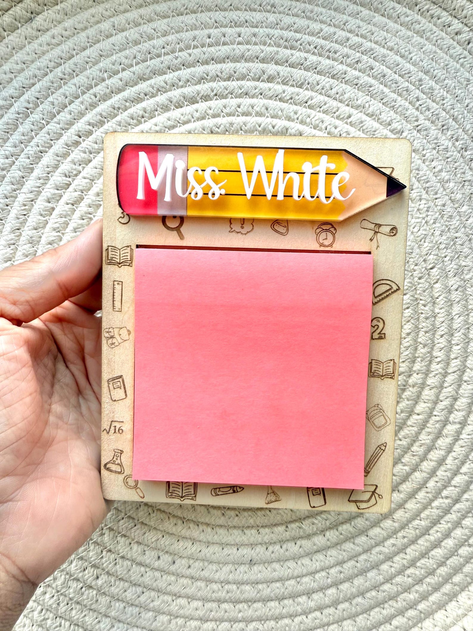Personalized Teacher Post-it Holder: Custom Acrylic Pencil Name Tag - Etsy