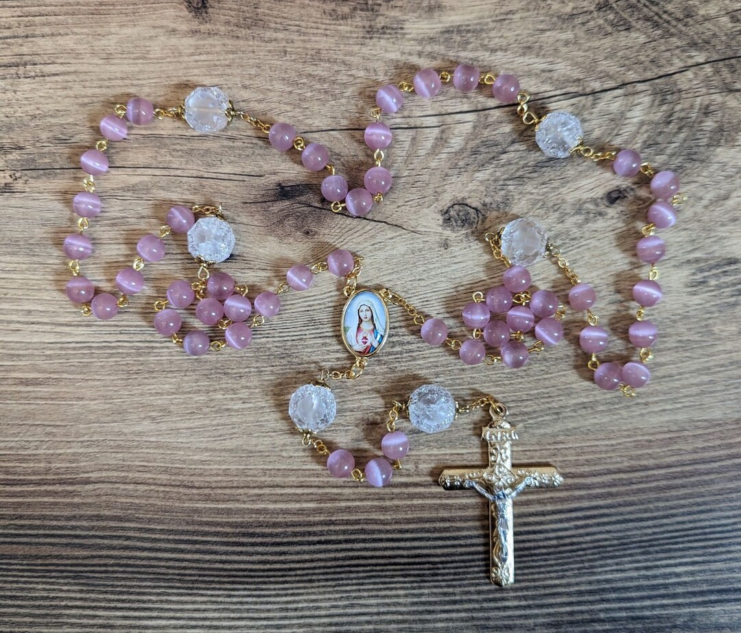 Light Pink Sacred Heart/immaculate Heart Rosary - Etsy