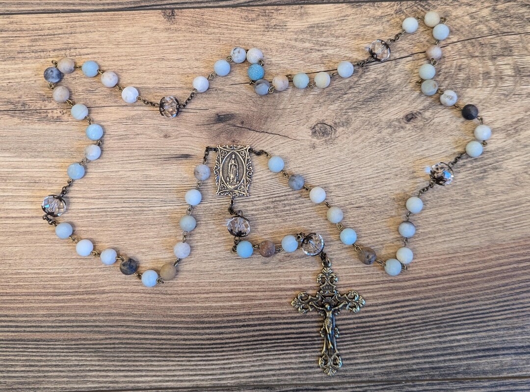 Our Lady of Lourdes Rosary, Amazonite Beads, Catholic Rosary, Catholic ...